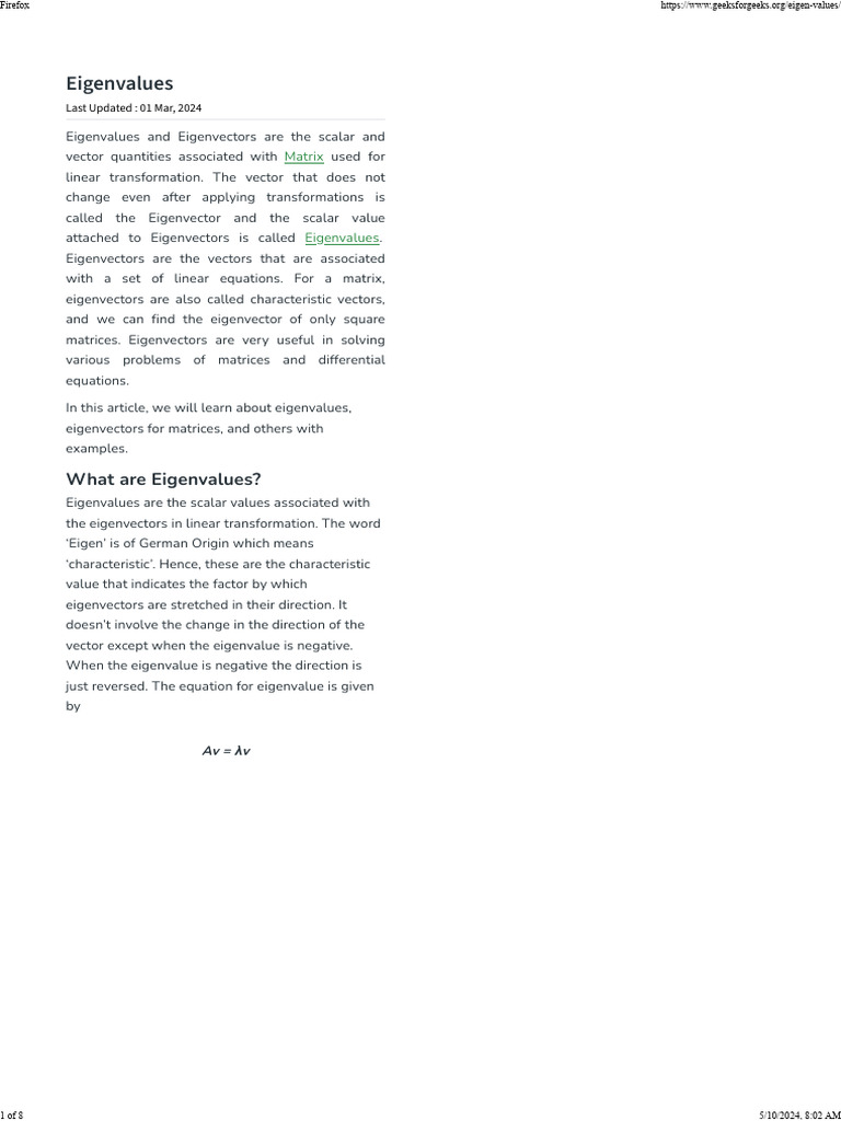 7.eigenvalues & Eigenvectors Definition, Formula, Examples | PDF | Eigenvalues And Eigenvectors ...