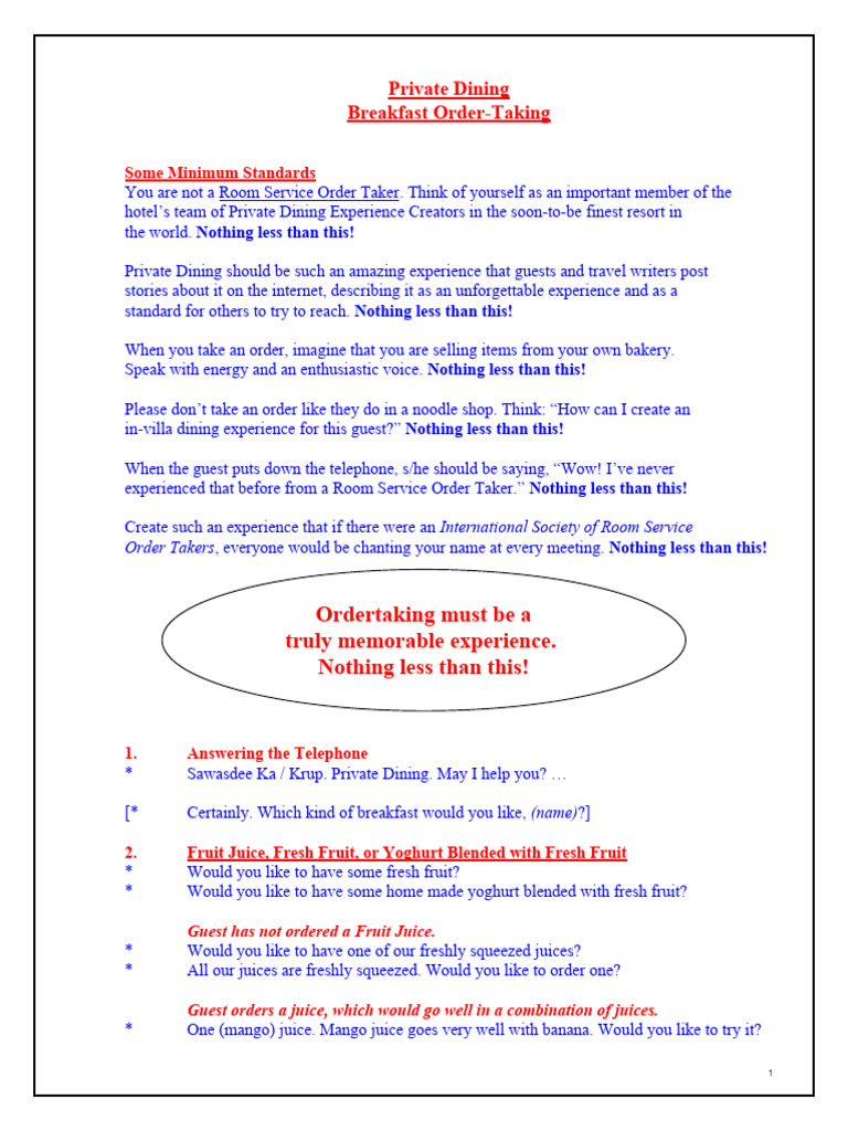 Room Service - Trisara - Pavilion Dining Order Taking | PDF | Food And ...