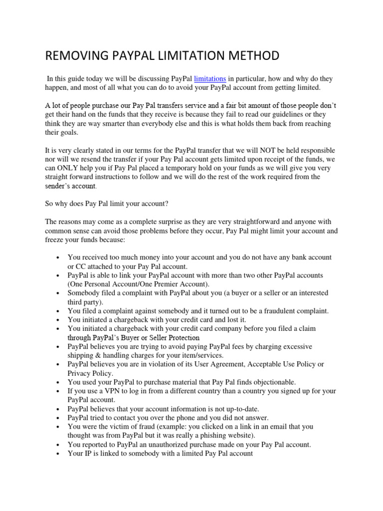 Removing Paypal Limitation Method | PDF | Pay Pal