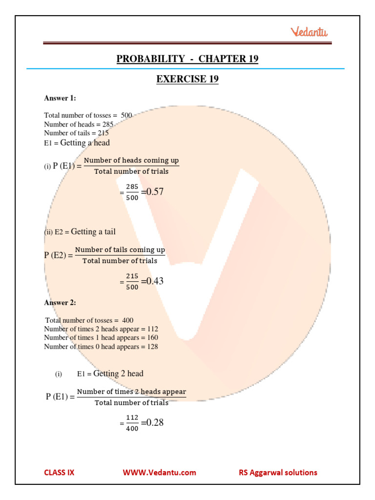 RS Aggarwal Class 9 Solutions Chapter-19 Probability | PDF