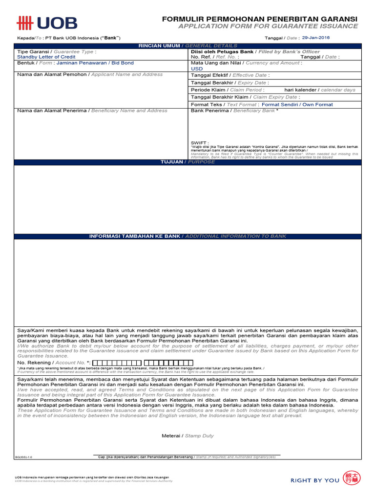 Formulir Permohonan Garansi UOB | PDF
