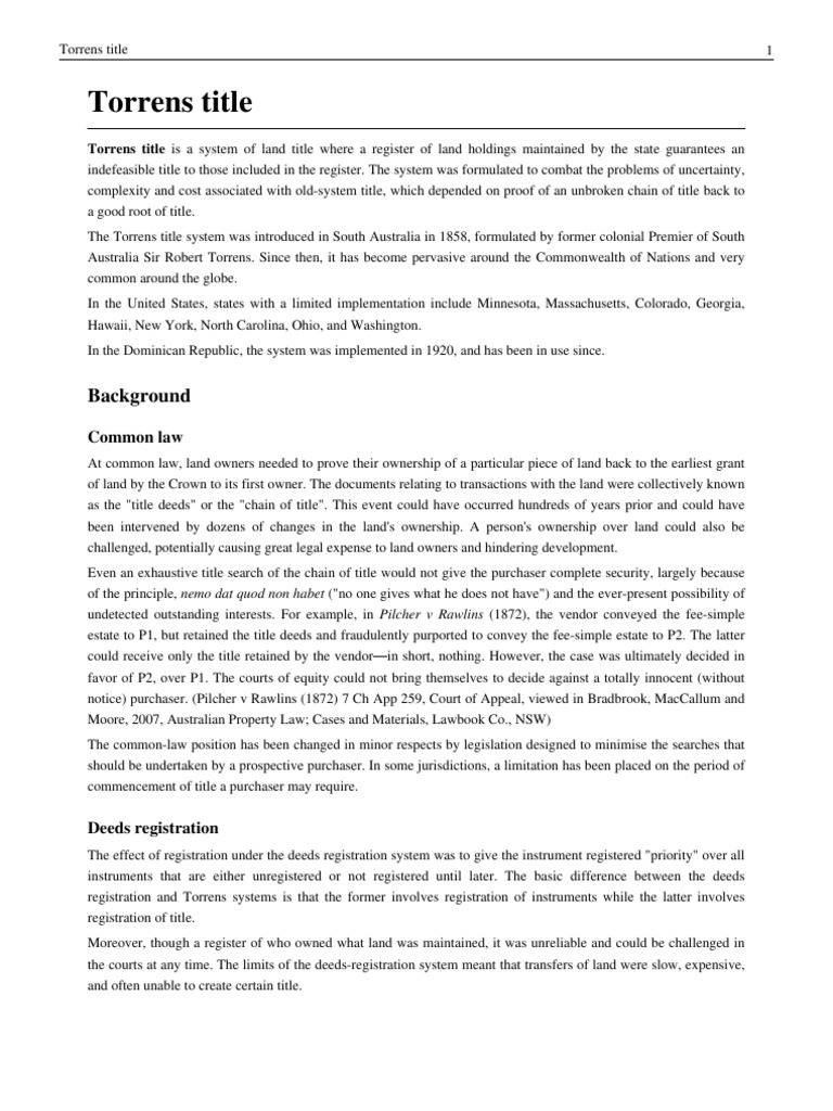 Understanding Torrens Title System | PDF | Comparative Law | Law And ...