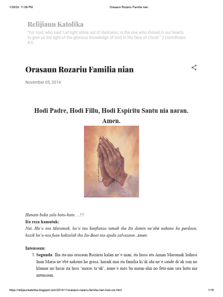 Orasaun Rozariu Familia nian | PDF