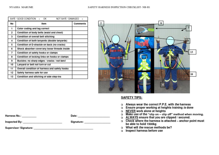Safety Harness Pre Use New Inspection Checklist - MARUME | PDF