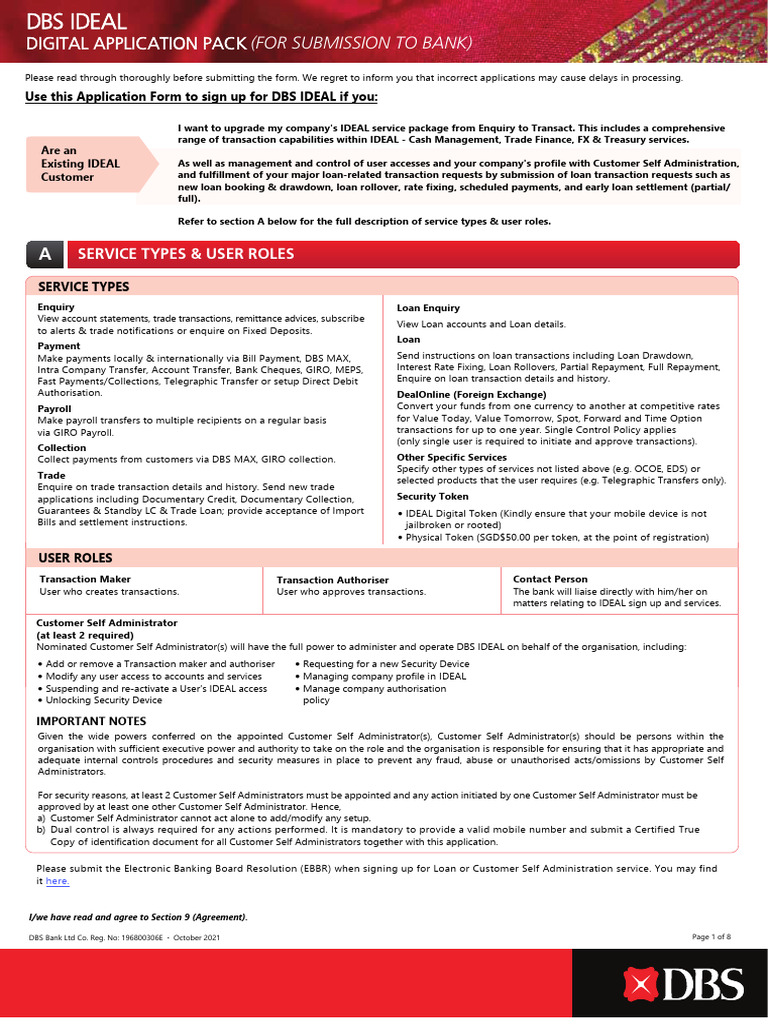 DBS IDEAL Application Guide for Businesses | PDF | Banks | Payments