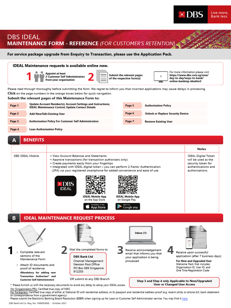 DBS IDEAL Maintenance Form Guide | PDF | Banks