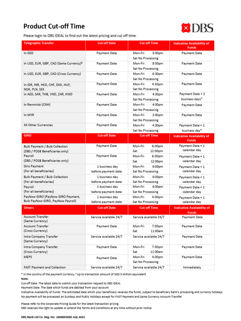 DBS Payment Cut-off Times Guide | PDF | Payments | Money
