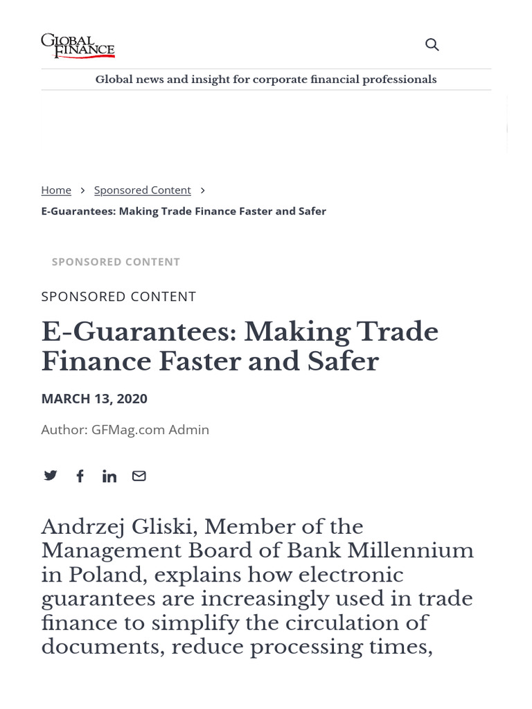 E-Guarantees - Making Trade Finance Faster and Safer - Global Finance ...