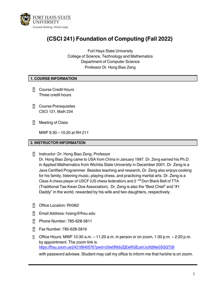 CSCI241 Syllabus F2022 | PDF