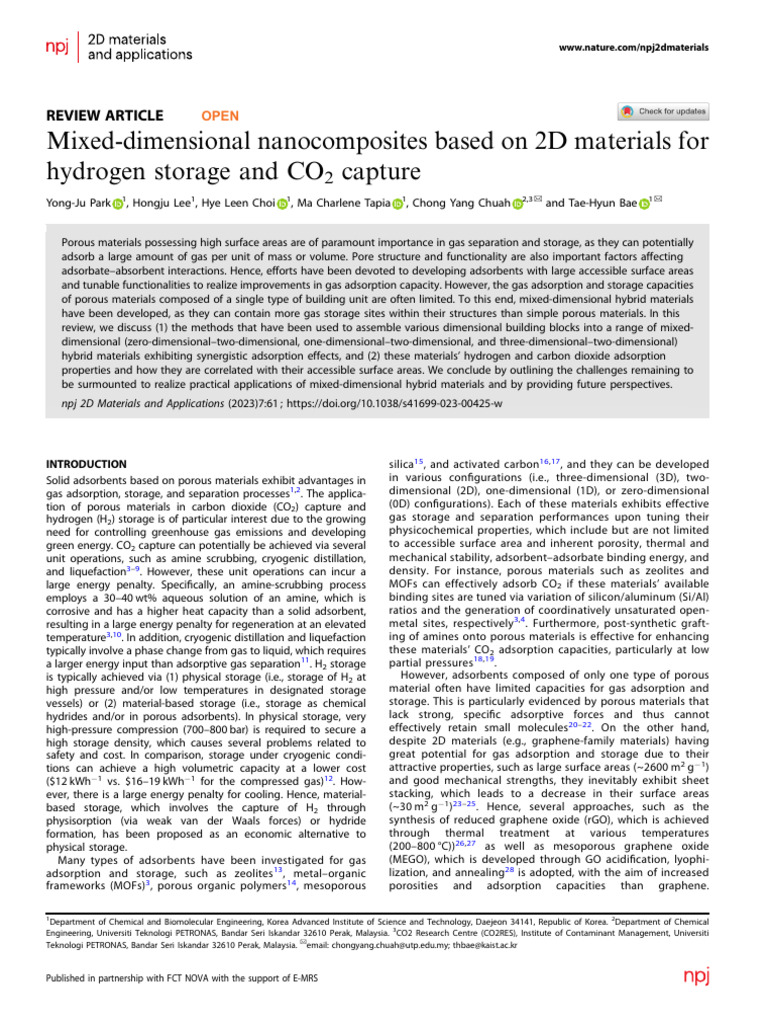 Mixed Dimensional Nanocomposites Based On 2D Materials For Hydrogen