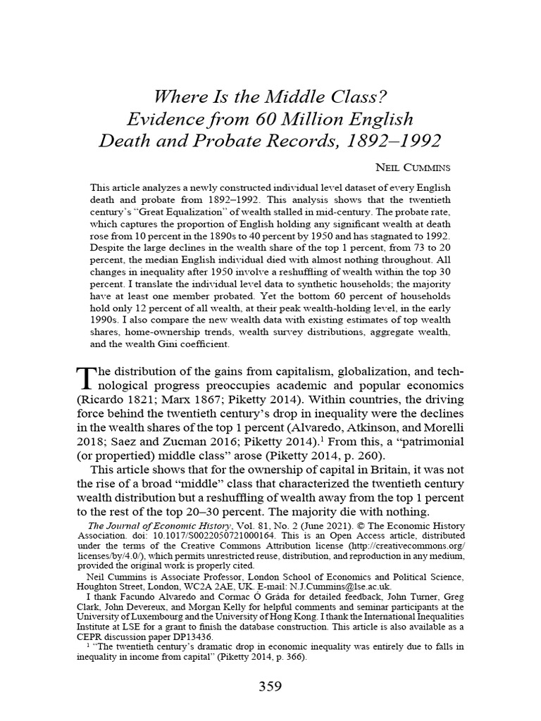 Where Is The Middle Class Evidence From 60 Million English Death and ...