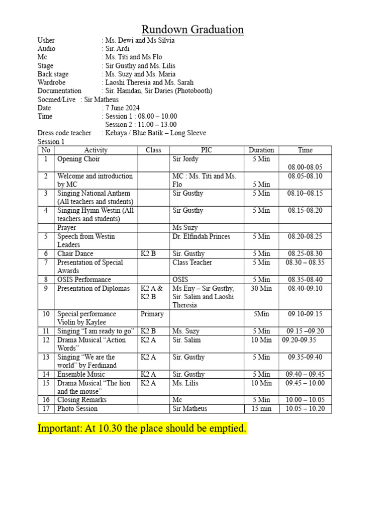 Final Rundown K2 Graduation 07 June 2024 | PDF
