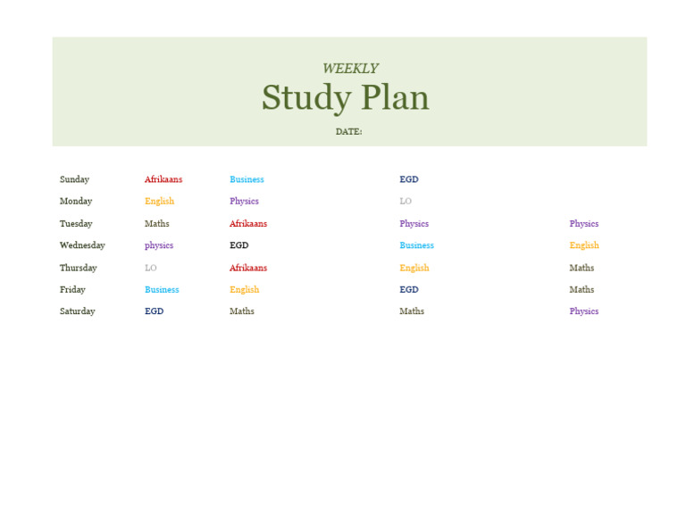 Shaeanne Pedersen (Weekly Plan) | PDF