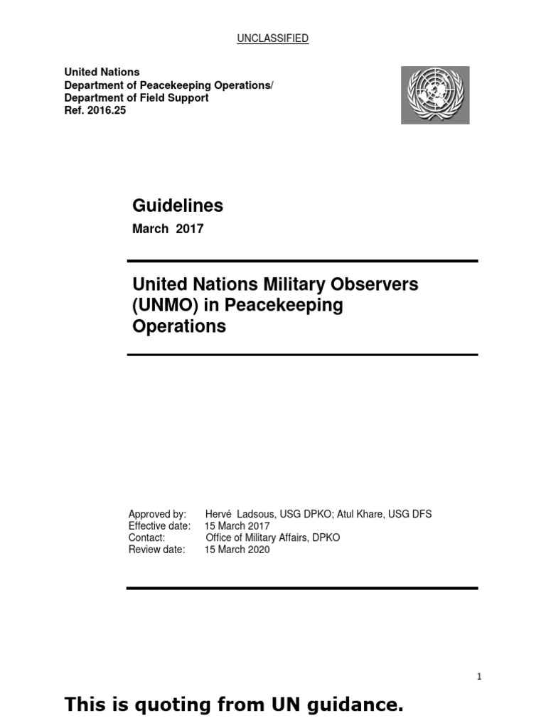Guidelines for UNMO | Download Free PDF | Peacekeeping | United Nations