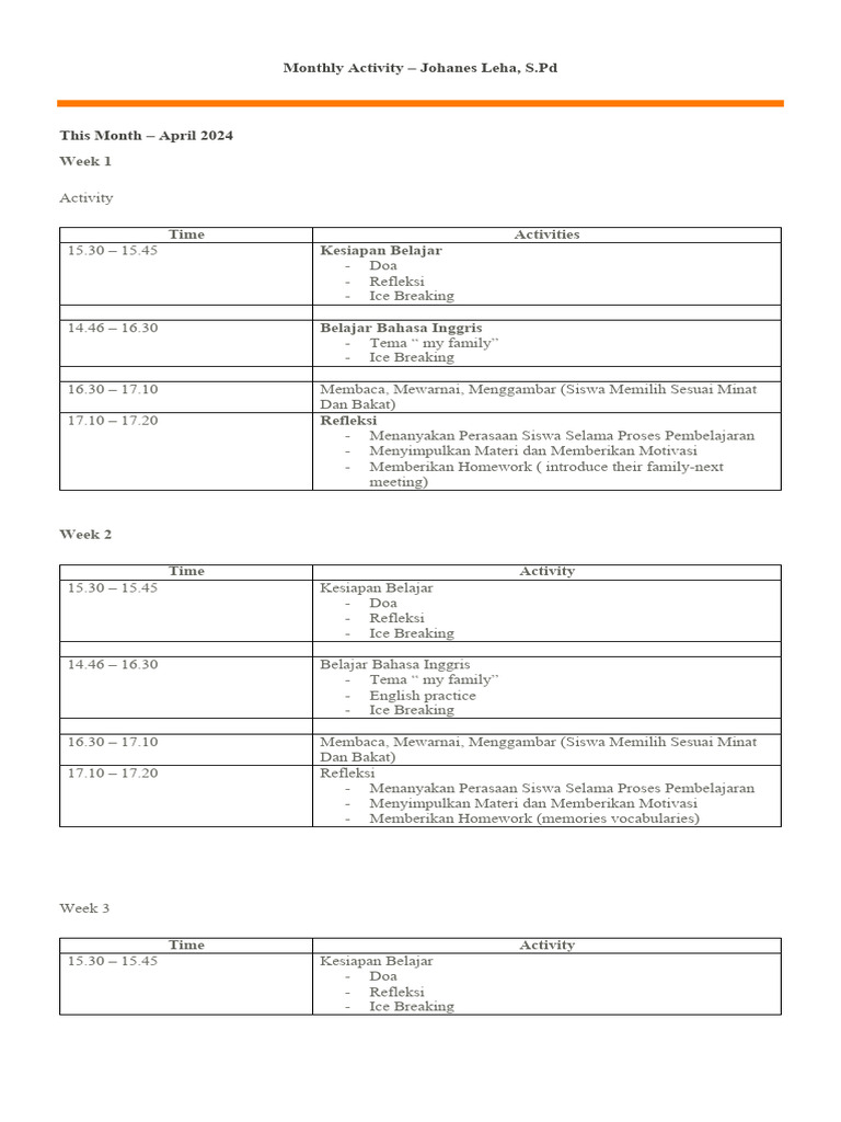 Monthly Activity Report - Rumah Baca Homba Karipit Jole | PDF