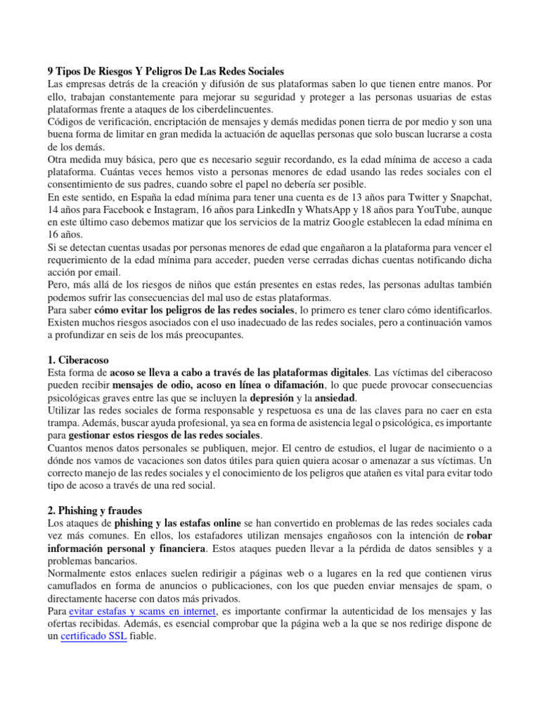 Riesgos Y Peligros de Las Redes Sociales | PDF | Servicio de redes sociales | Acoso cibernético