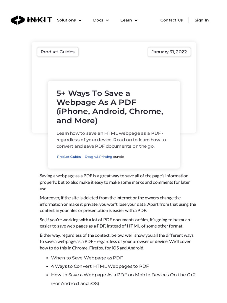 5+ Ways To Save A Webpage As A PDF (Iphone, Android, Chrome, and More) - Inkit | PDF | Ios ...