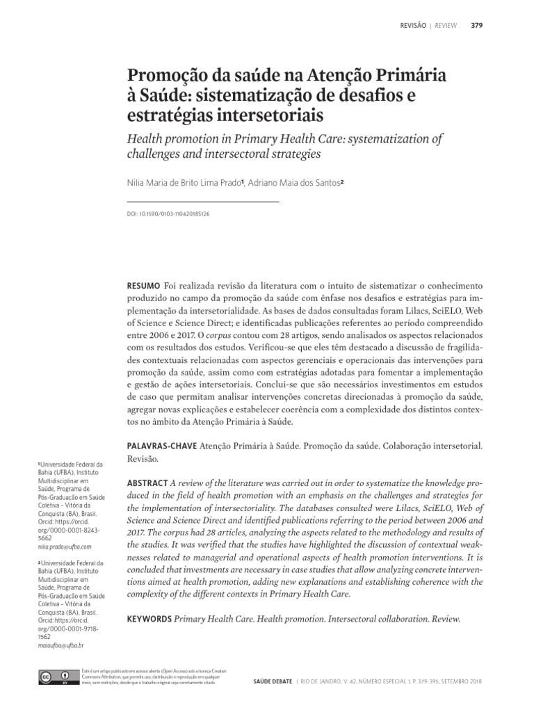Promoção Da Saúde Na Atenção Primária - Estratégias Intersetoriais ...