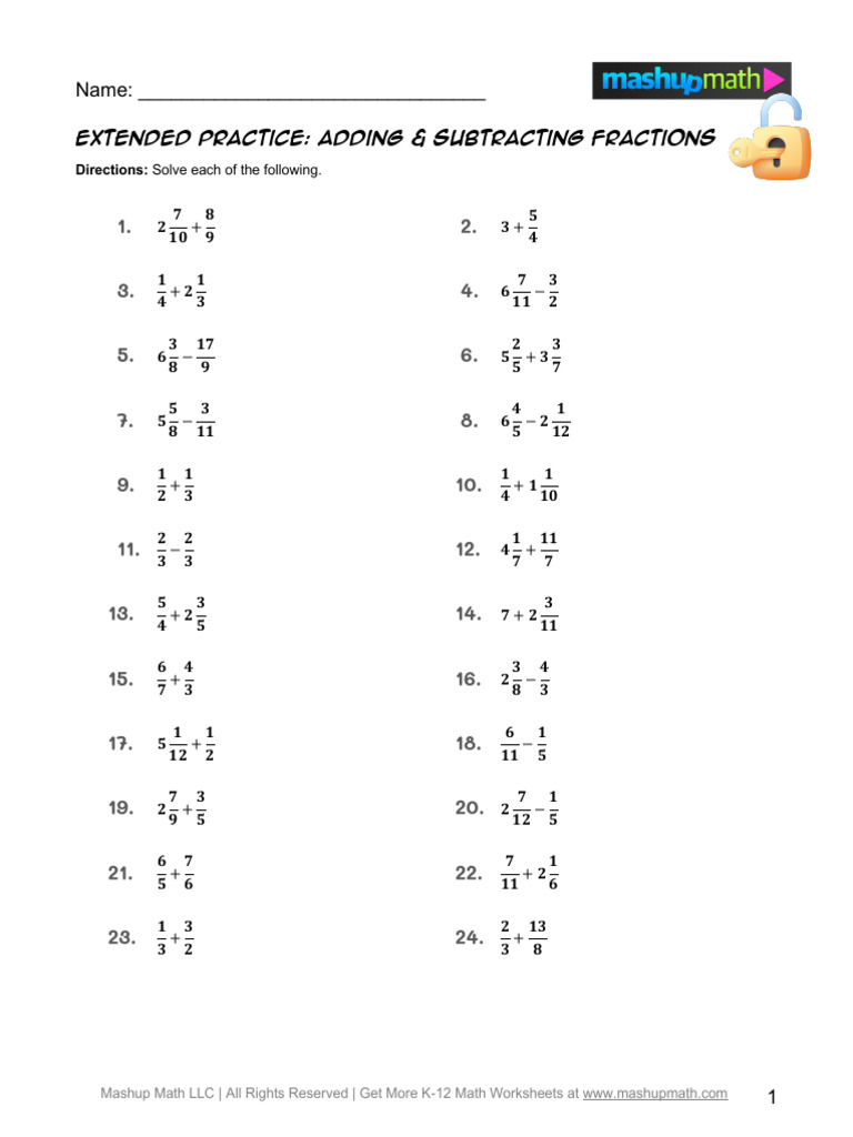 Adding+and+Subtracting+Fractions+Extended+Practice | PDF