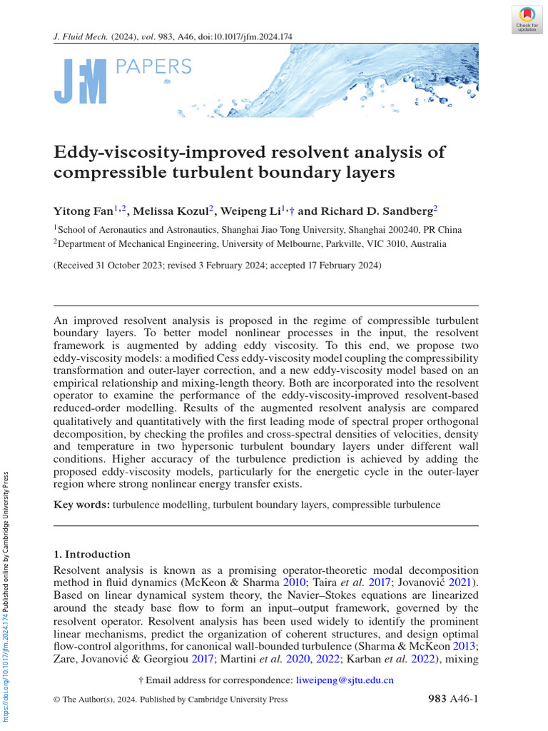 Eddy Viscosity Improved Resolvent Analysis of Compressible Turbulent Boundary Layers | PDF ...