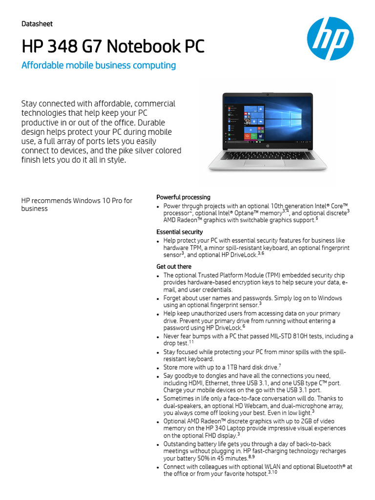 Hp Laptop Specs | PDF | Laptop | Windows 10