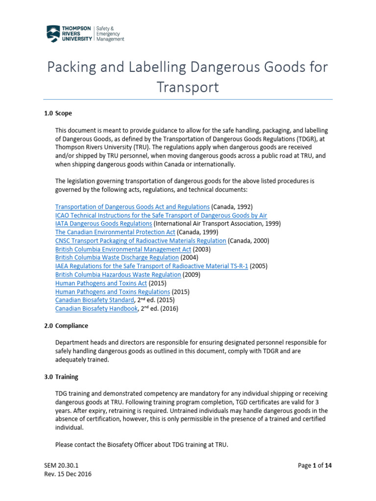 Packing Labeling Dangerous Goods For Transport39712 | PDF | Dangerous ...