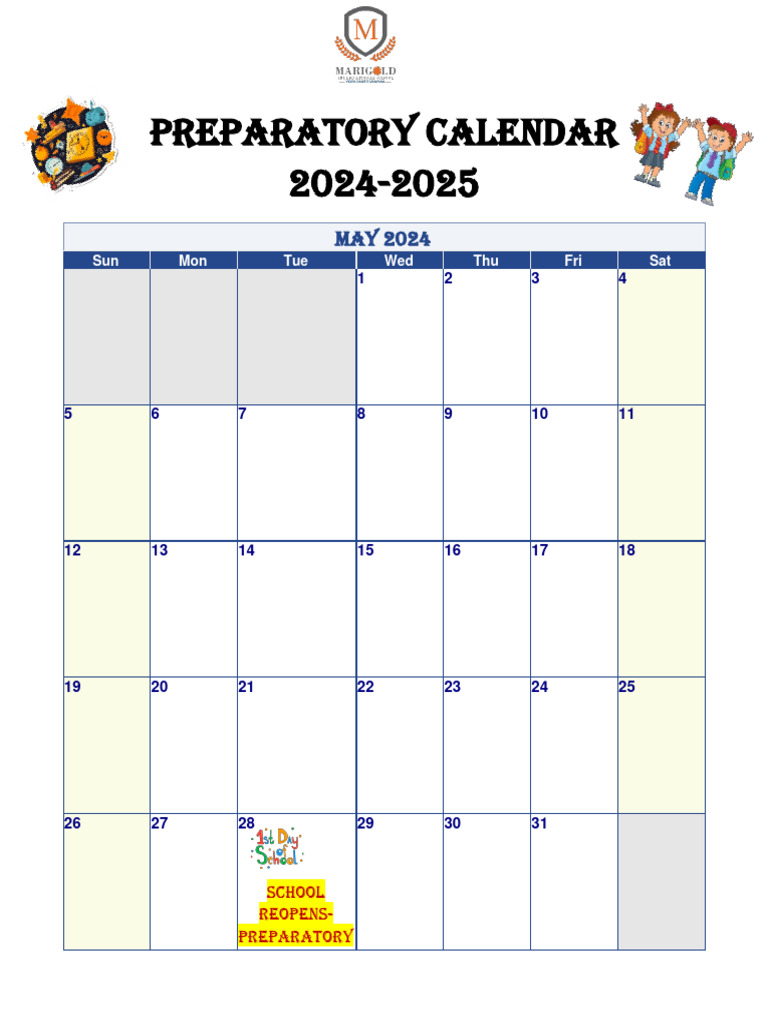 Preparatory 2024-25 Monthly-Calendar | PDF