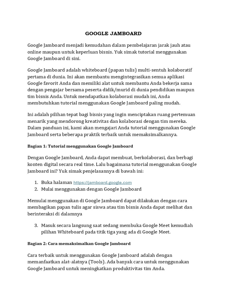 Aplikasi Pembelajaran GOOGLE JAMBOARD | PDF | Karier & Perkembangan