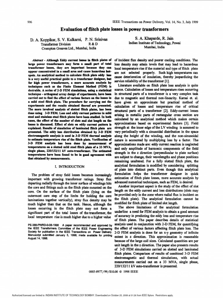 Evaluation of Flitch Plate Losses in Power Transformers 4qra1qw2qx | PDF | Transformer | Finite ...