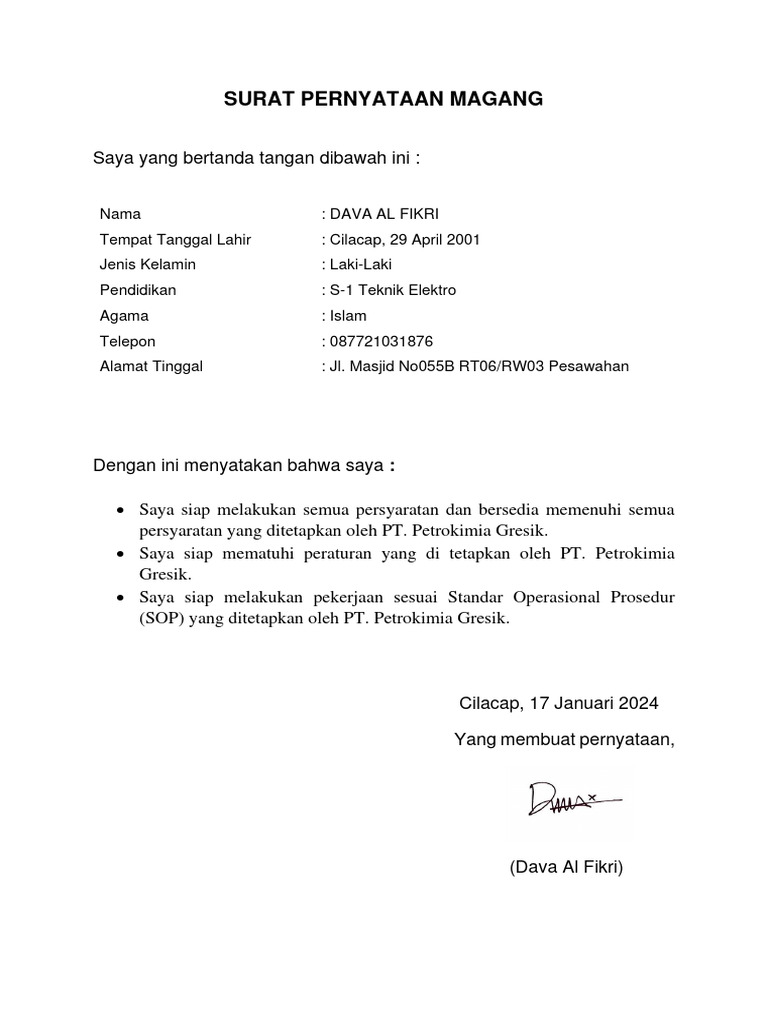 Pernyataan Magang | PDF