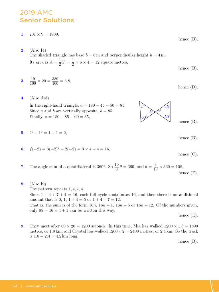 2019 AMC Senior Solutions Overview | PDF | Polygon | Angle