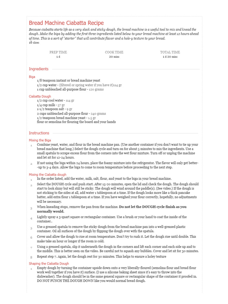 Bread Machine Ciabatta Recipe Salad In A Jar Pdf Breads Dough