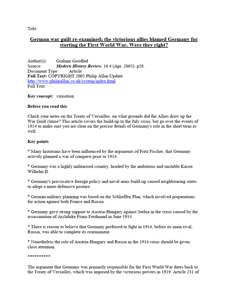 Goodlad - Modern History Review Article -German warguilt re-examined ...