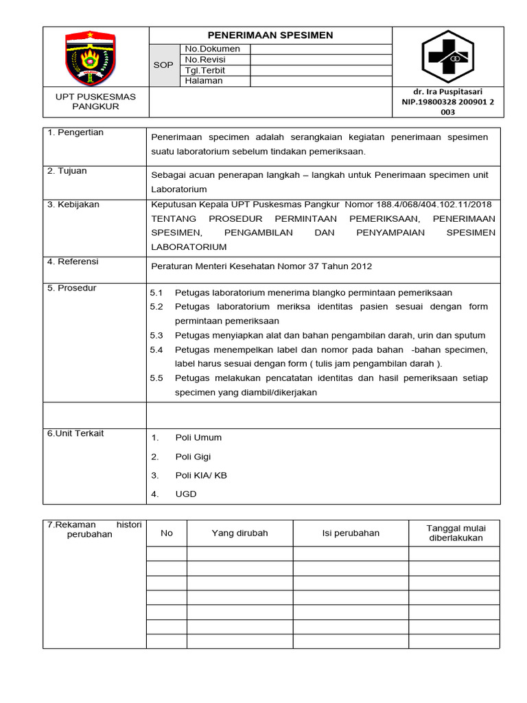 Sop Penerimaan Spesimen | PDF
