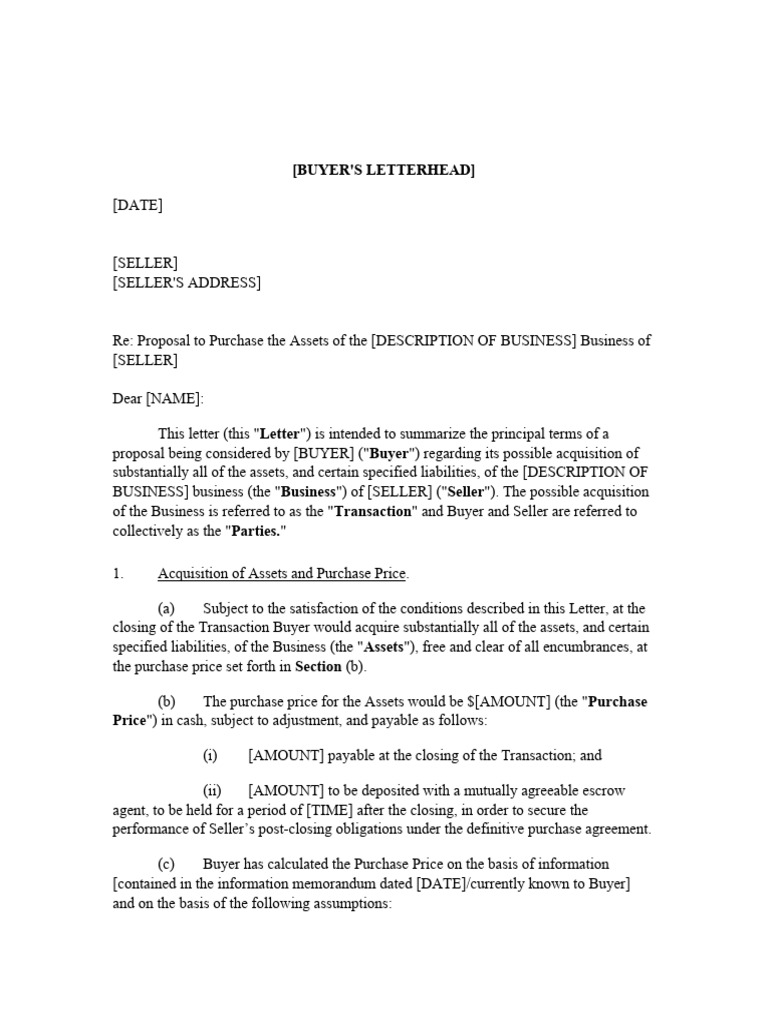 Letter of Intent For Asset Purchase Buyer - S Form | PDF | Mergers And ... Letter of Intent For Asset Purchase Buyer - S Form | PDF | Mergers And ...