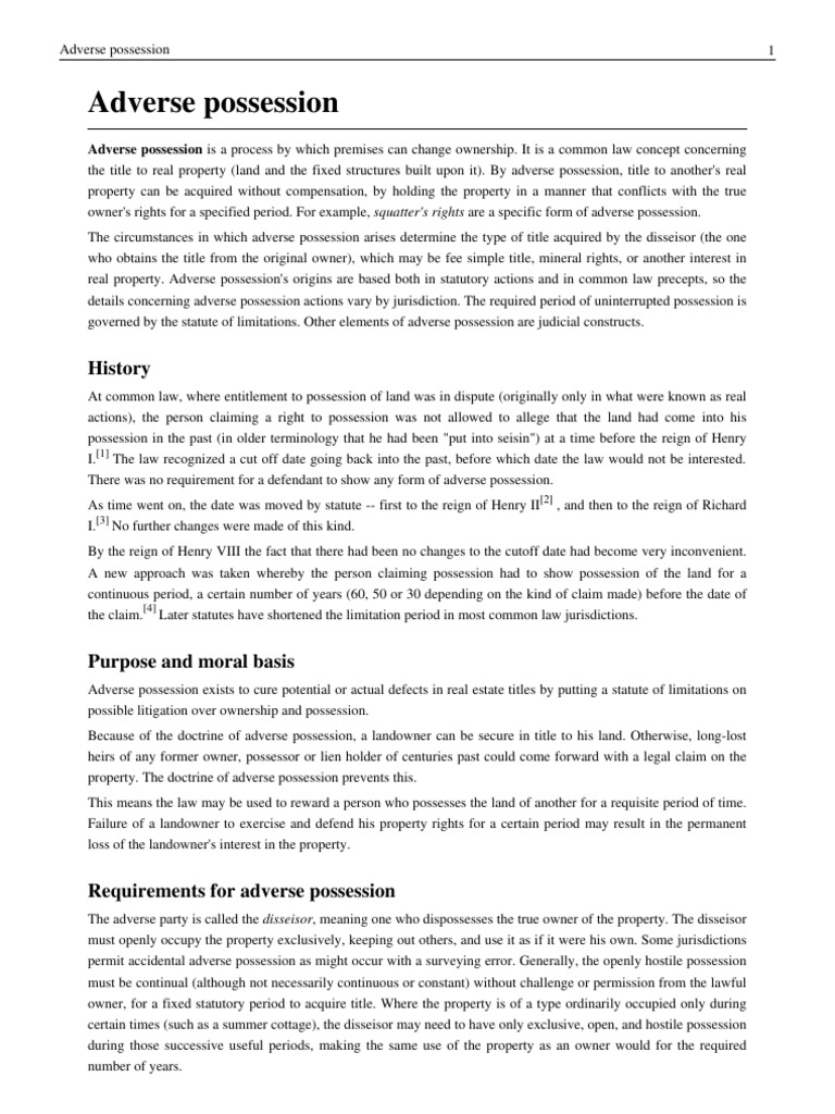 Adverse Possession | PDF | Adverse Possession | Title (Property)
