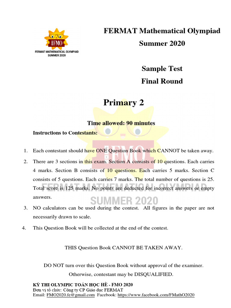 Đề mẫu FMO Khối 2 | PDF | Mathematics