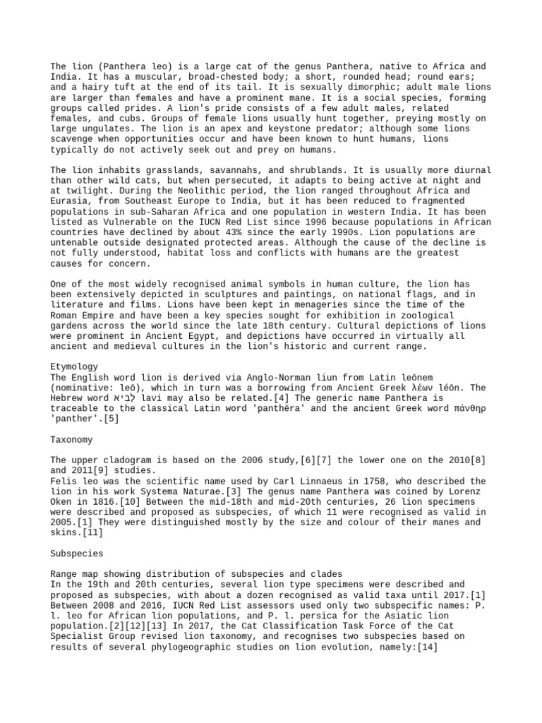 Lion Pdf Lion Panthera