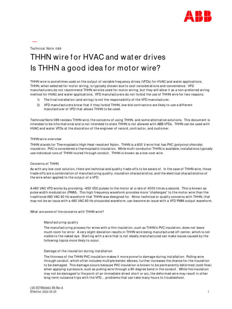 THHN Between VFDs and Motors | PDF | Insulator (Electricity) | Power (Physics)