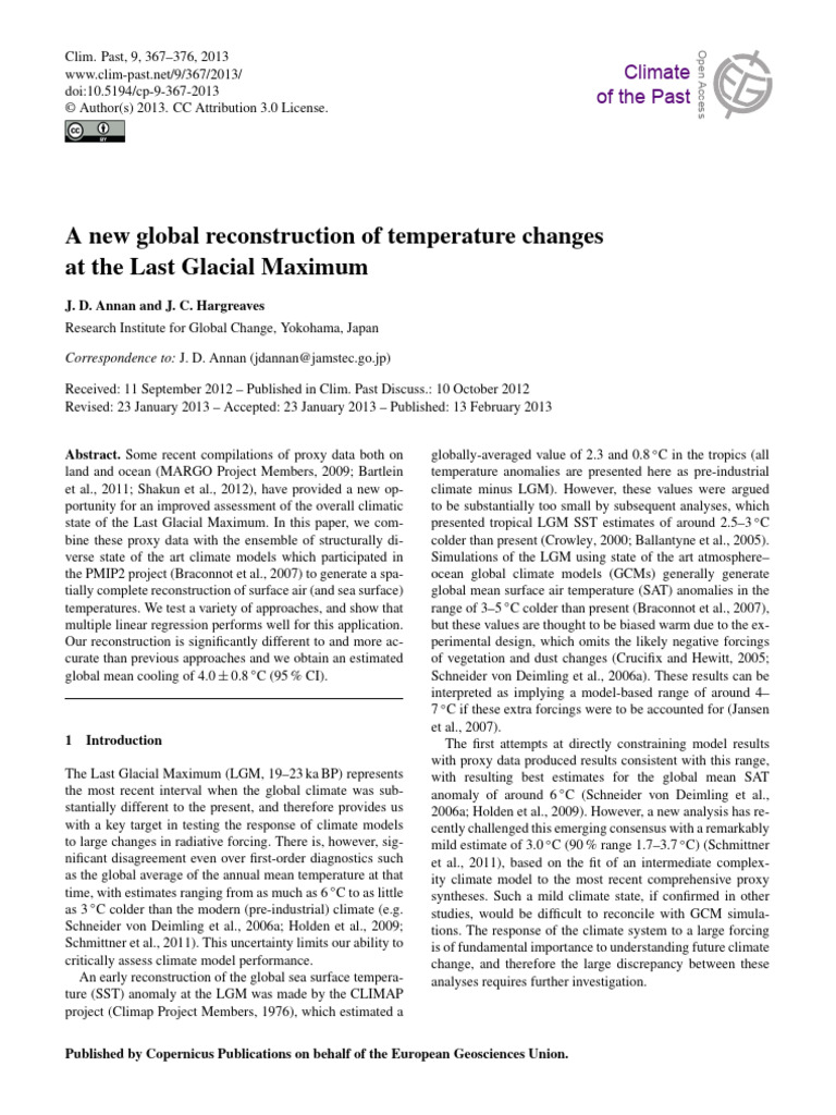 T – A new global reconstruction of temperature changes at the Last ...