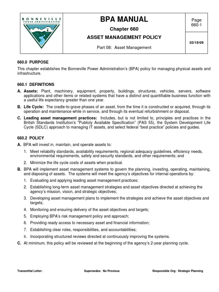 Bpa Manual: Asset Management Policy | PDF | Life Cycle Assessment ...