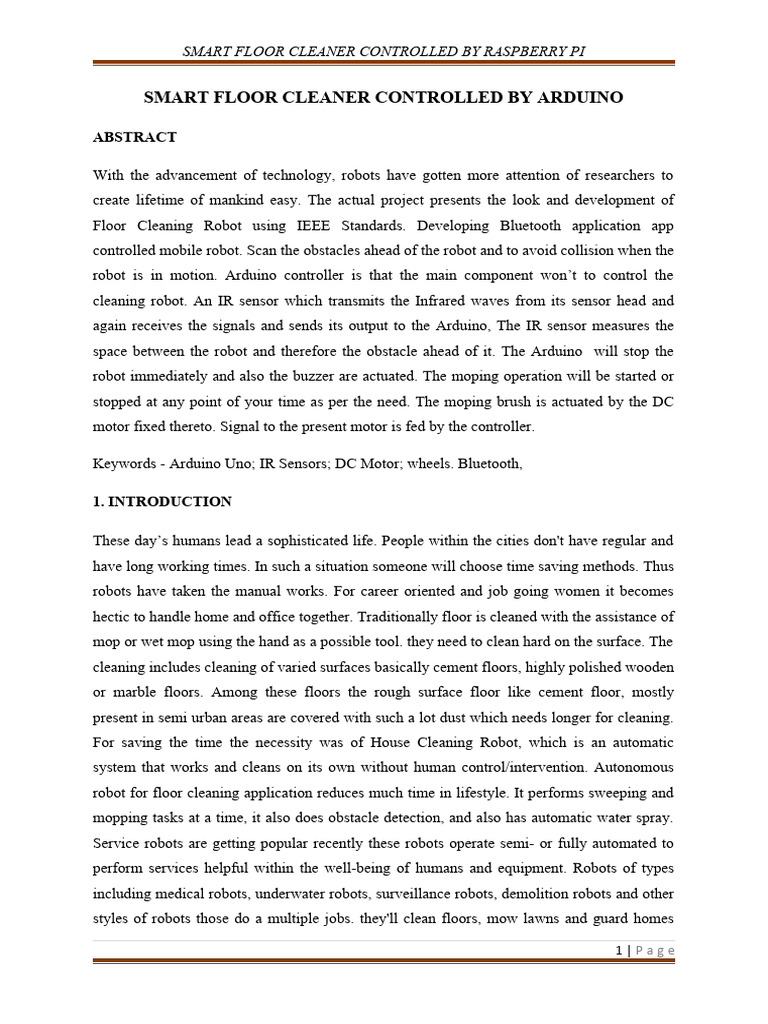 2K22 - DRK - Sys - Smart Floor Cleaning Robot Using Arduino | Download Free PDF | Robot | Robotics