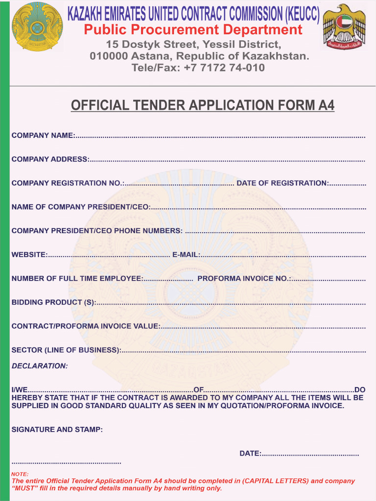 Keucc Official Tender Application Form A4 | PDF