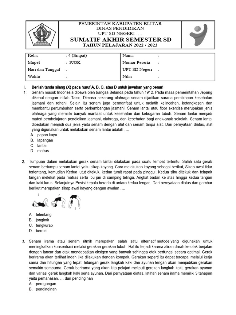 Naskah Soal - Kelas 4 - Pjok - Sas | PDF