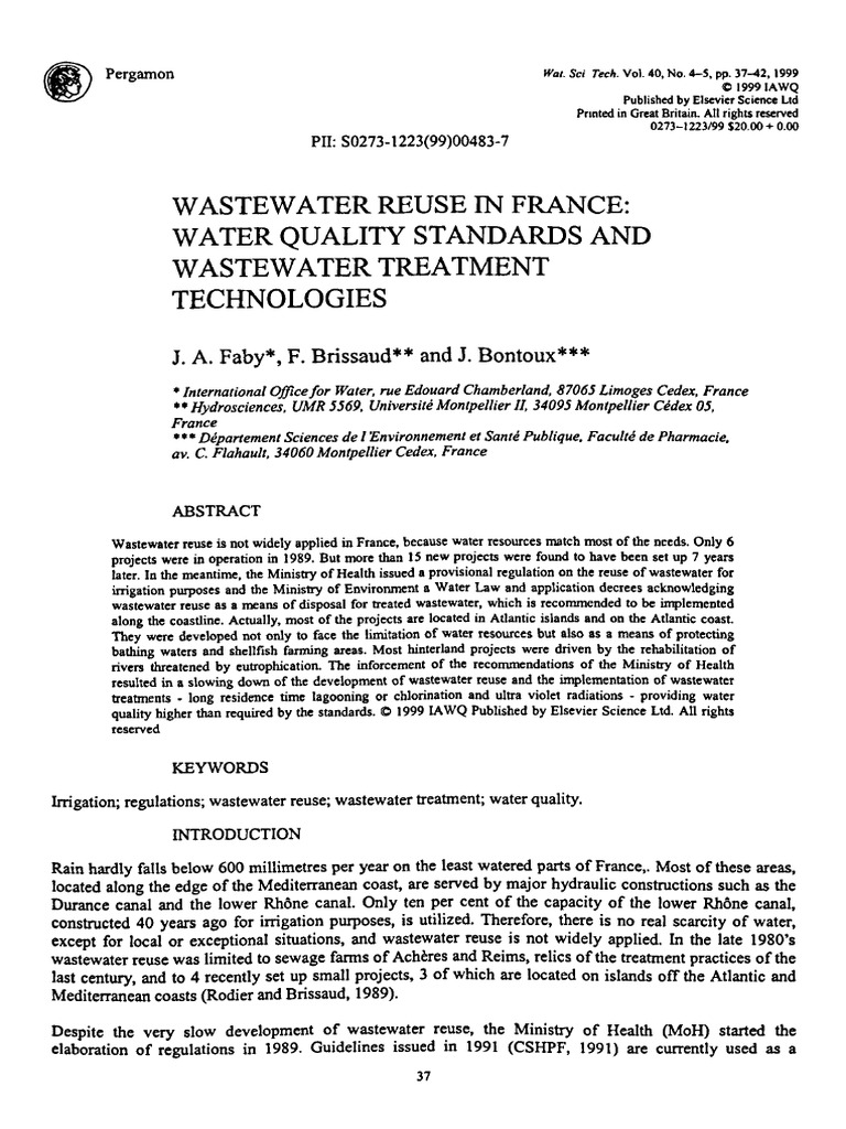 WasteWater Reuse and Quality Standards in FRANCE | PDF | Reclaimed ...