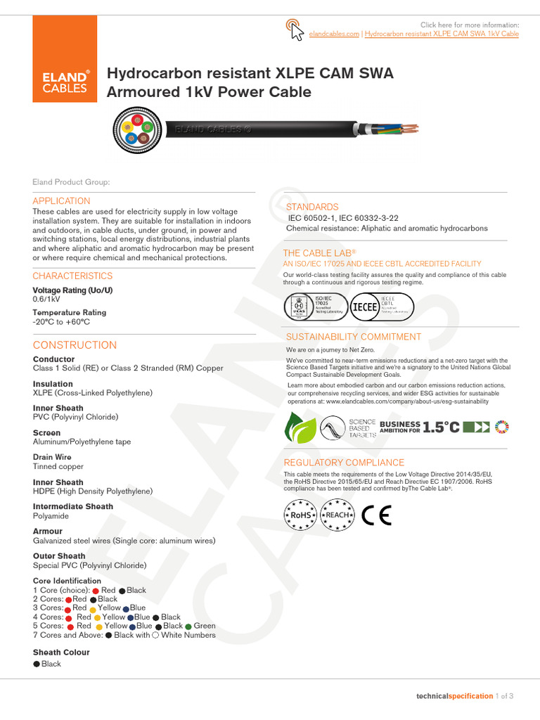 Hydrocarbon Resistant Xlpe Cam Swa 1kv Cable | Download Free PDF ...