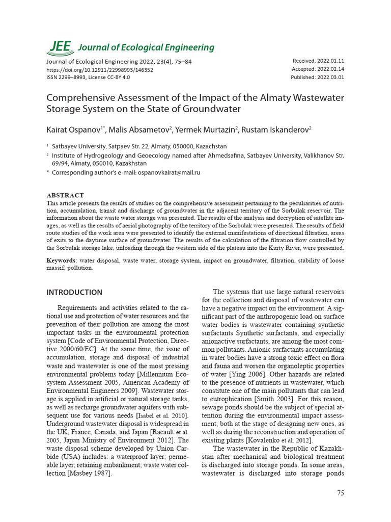 Imoact of WasteWater Storage System On State of Groundwater | PDF ...
