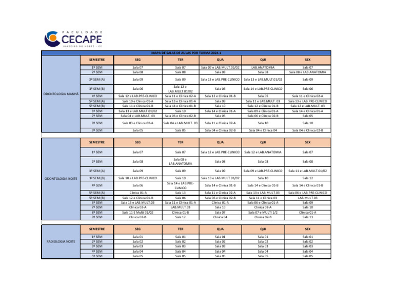 Mapa de Salas Por Turma-2024.1 PDF | PDF | Tecnologia e Engenharia