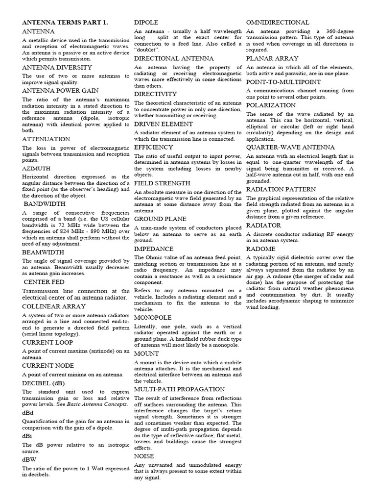 ANTENNA-TERMS-PART-1 | PDF | Antenna (Radio) | Radio