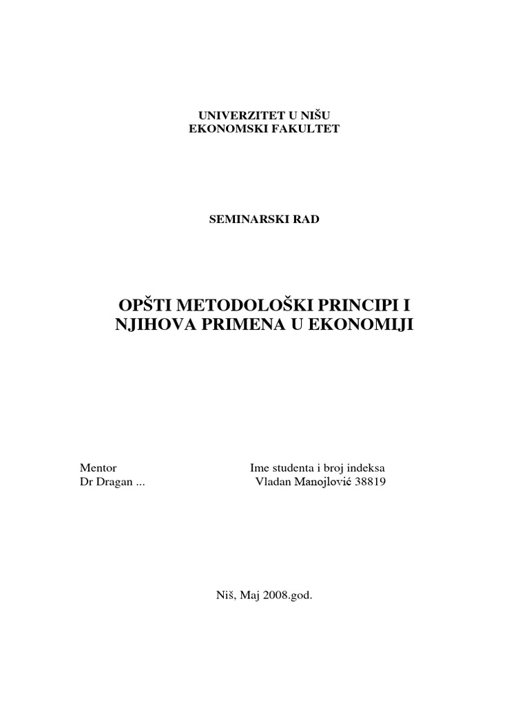 Opšti Metodološki Principi I Njihova Primena U Ekonomiji - Osnovi Ekonomije | PDF